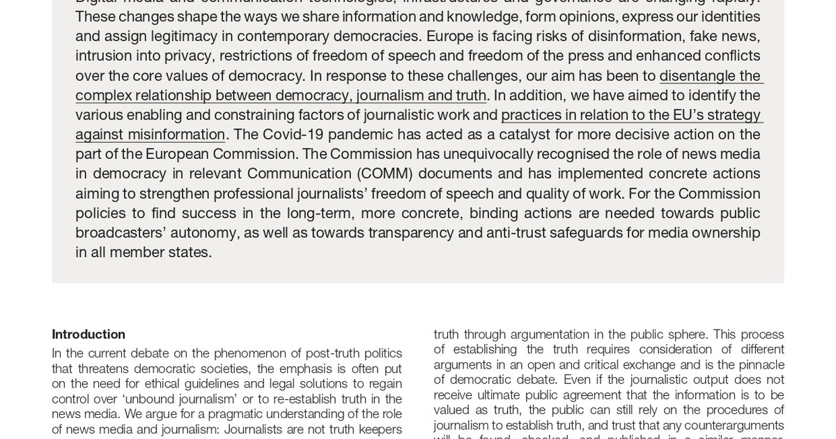 Solidifying the democratic role of journalism is essential in the EU’s ...